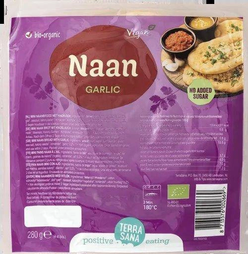 Didelė "Naan" duona su česnaku Bio 280 G - TERRASANA Mažiausia kaina ...